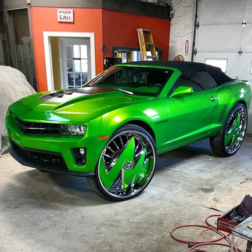Green Camaro On 32 Inch Rims Big Rims Custom Wheels Green Camaro On 32 Inch Rims Big Rims Custom Wheels