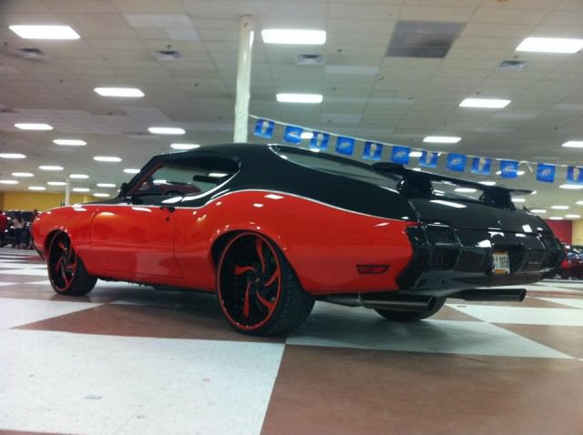 Badass Red and in Black 442 oldsmobile cutlass on 24's - Big Rims ...