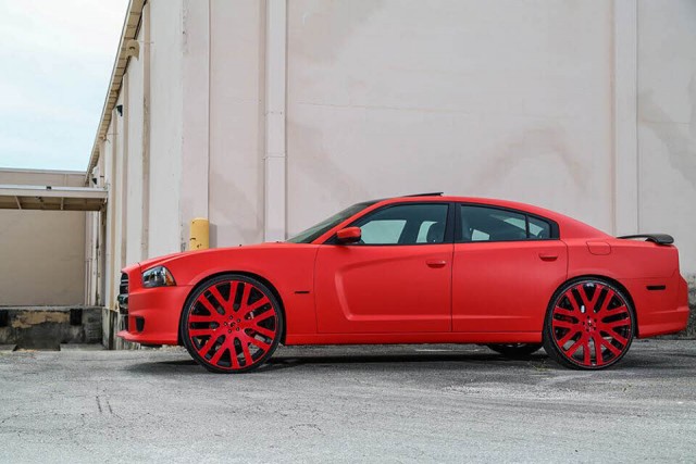 Matte Red Dodge Charger R/T On Forgiatos By Tate Designs - Big Rims ...