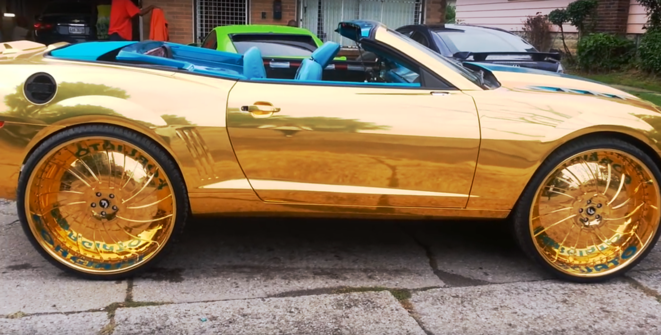 All Pimp Gold Camaro SS Convertible on 30 Inch Wheels - Big Rims ...