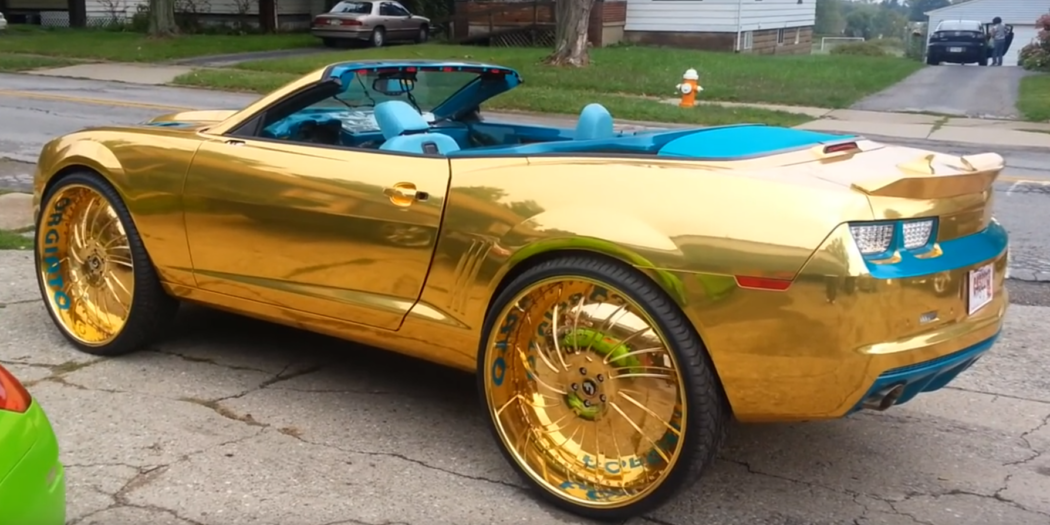 All Pimp Gold Camaro SS Convertible on 30 Inch Wheels - Big Rims ...