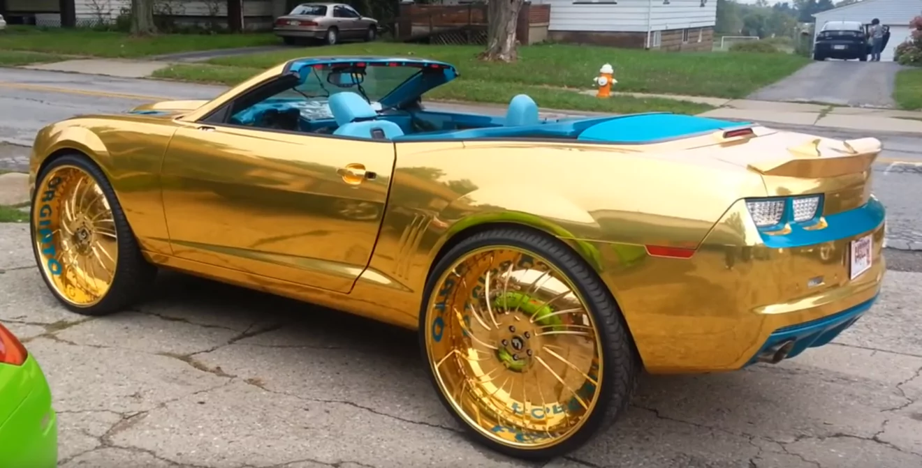 All Pimp Gold Camaro SS Convertible on 30 Inch Wheels - Big Rims ...