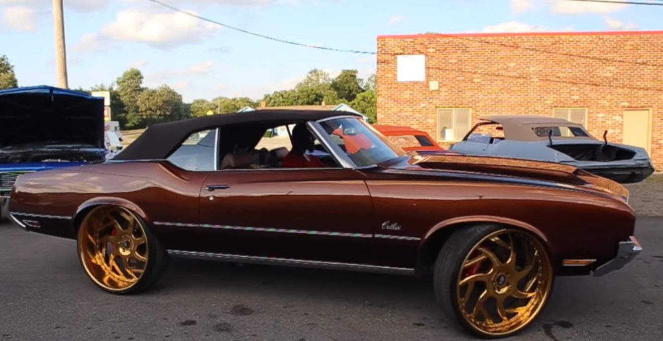 Candy Root-Beer 1979 Oldsmobile Cutlass Convertible on 26" Gold Wheels ...