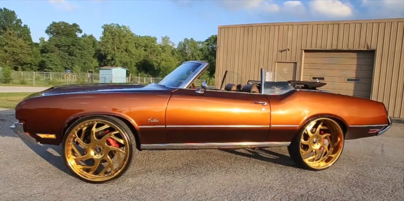 Candy Root-Beer 1979 Oldsmobile Cutlass Convertible on 26" Gold Wheels ...